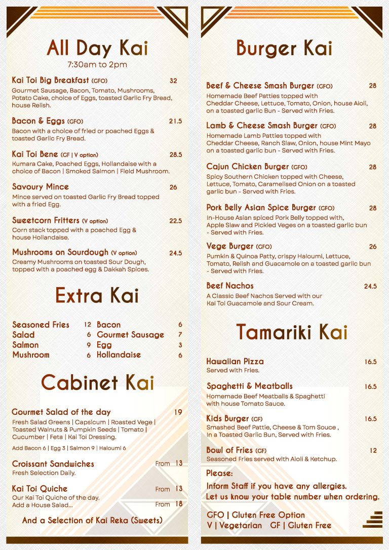 Our Menus | Kai Toi Café & Restaurant